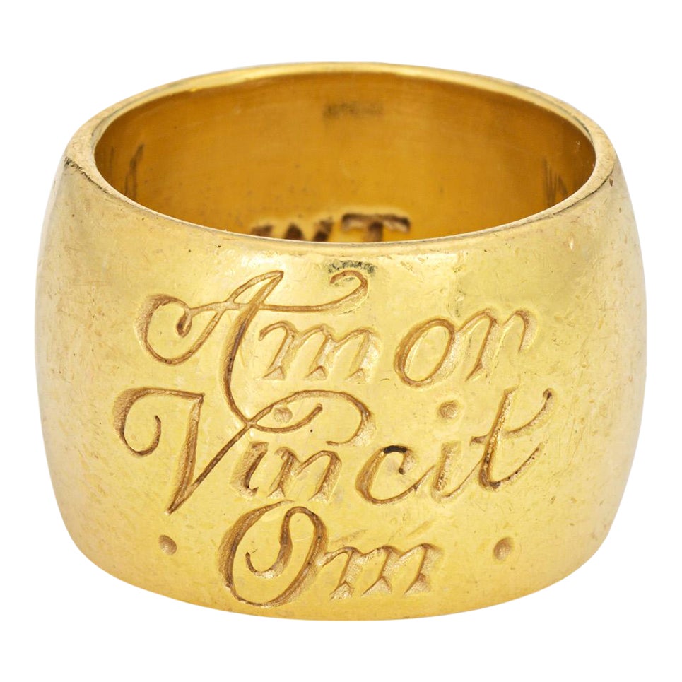 Amor Vincit Om Inscription Ring Size 6 Estate 18k Gold Wright & Teague ...