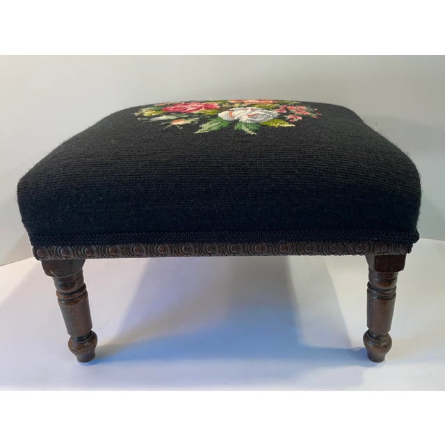 Vintage Needlepoint Stool With Craved Details | Chairish