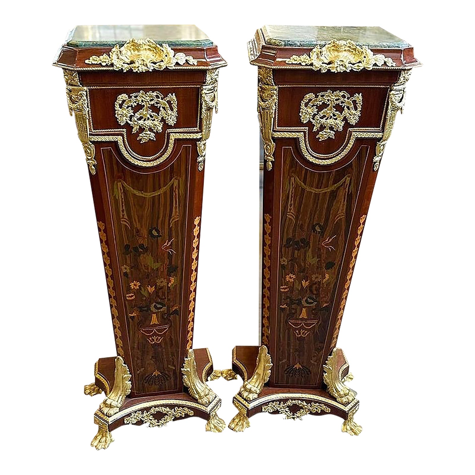 Rococo Style Copper Marble Stand Columns - Set of 2 | Chairish