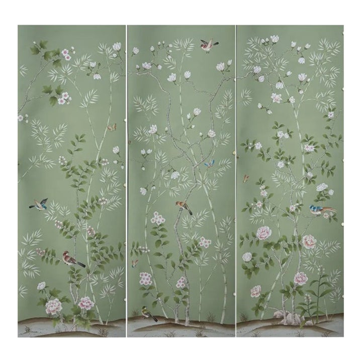 Chinoiserie Mural Hand Painted Wallpapers | Chairish