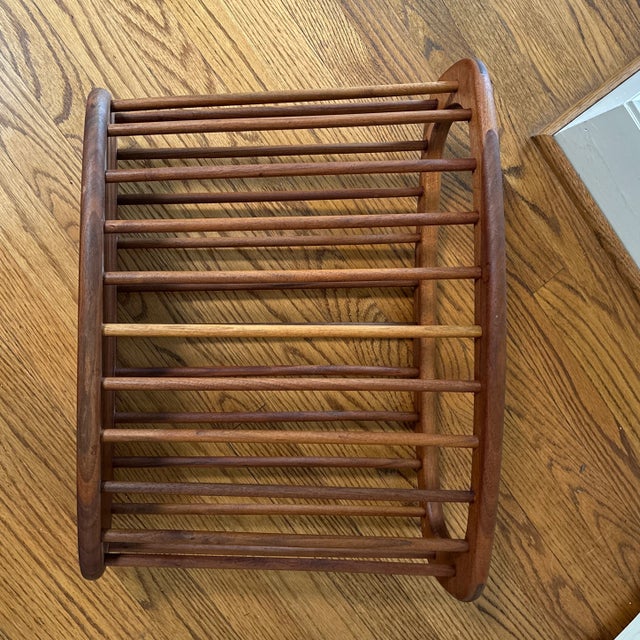 Arthur Umanoff Mid Century Walnut Spindle Magazine Rack | Chairish