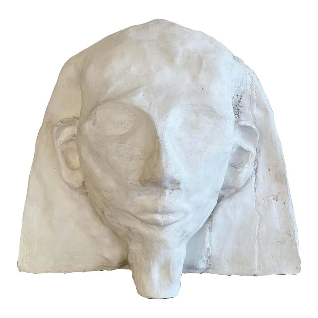 Egyptian White Head Plaster Sculpture | Chairish