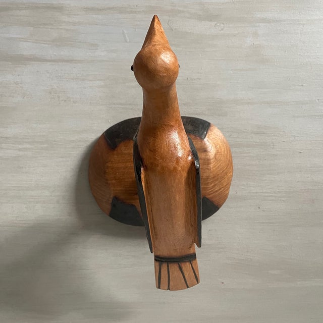 Vintage Hand-Carved Wooden Sea Bird Statue on Stand | Chairish