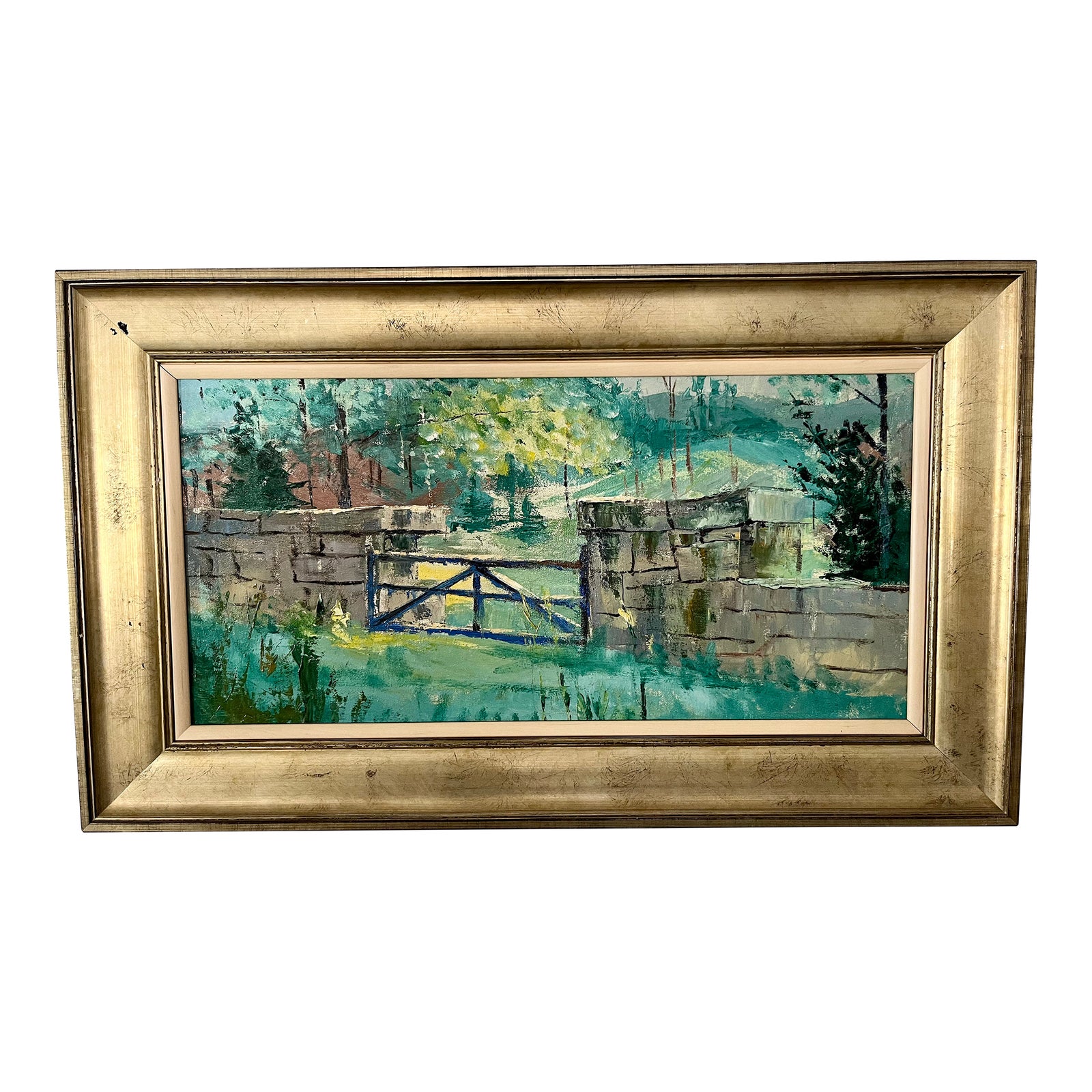 Mid 20th Century Modernist Landscape Painting of a Forest Gate | Chairish