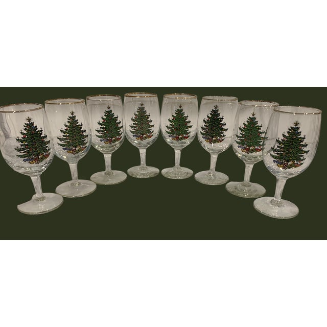Spode Christmas Tree Wine Glasses With Gold Rim, Set of 8 | Chairish