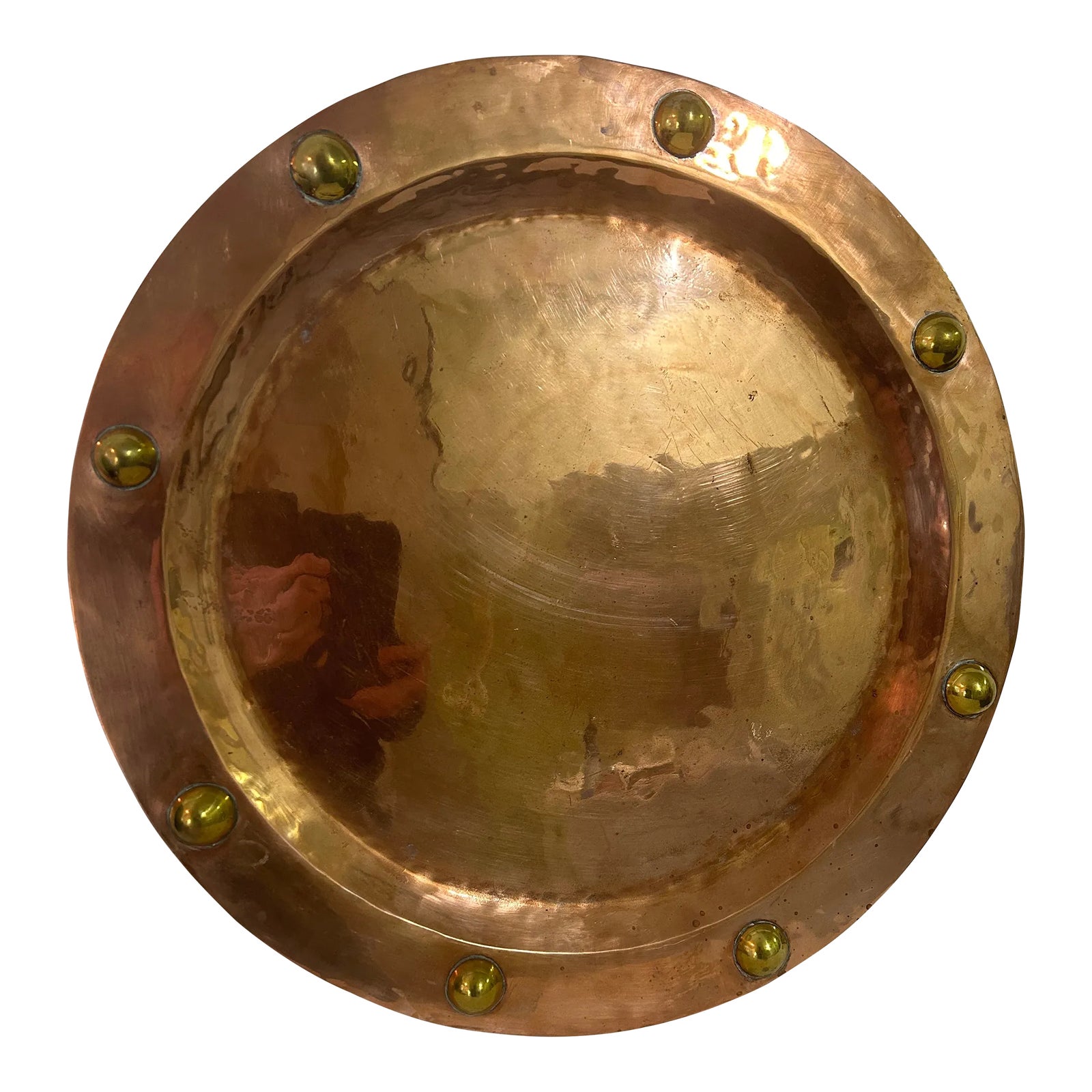 Mid 20th Century Hand Forged Copper Tray With Brass Buttons | Chairish