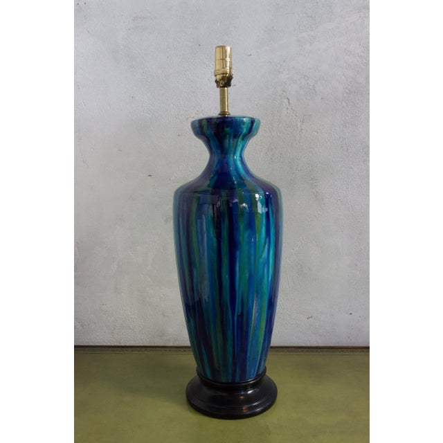 Pair of Mid-Century Modern Blue Glazed Lamps | Chairish
