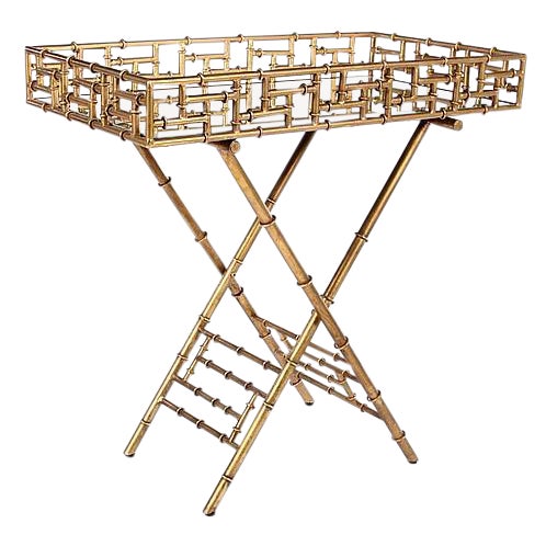 Gilt Metal Bamboo Style Bar Tray Table | Chairish