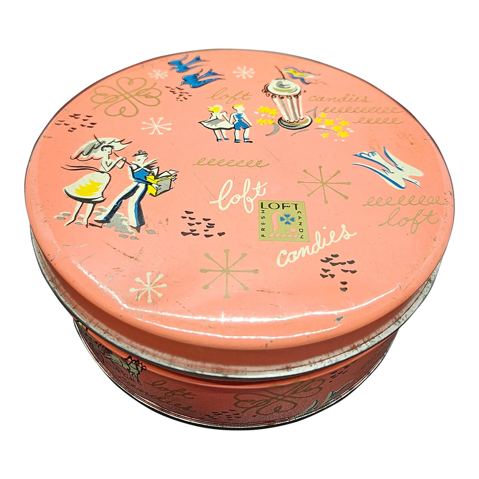 Vintage Loft Candies Pink Tin 1950's | Chairish