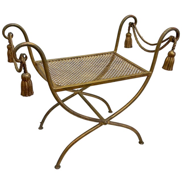 Mid-Century Neo-Classical Style Gilt Metal & Tiger Velvet Benches ...