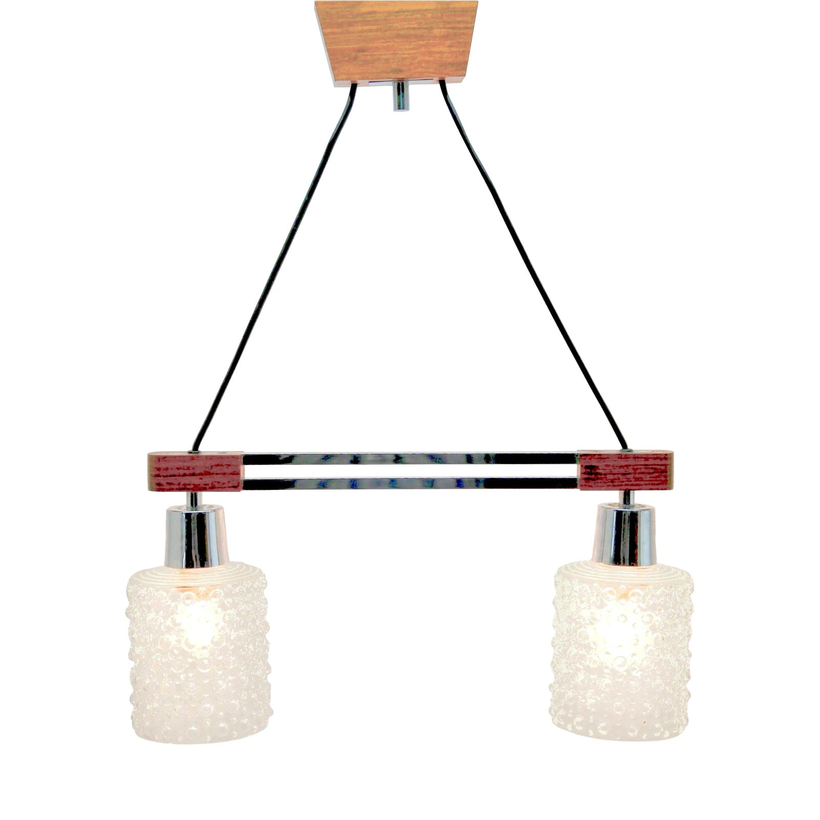 Vintage Teak, Chrome & Glass Bar Chandelier | Chairish