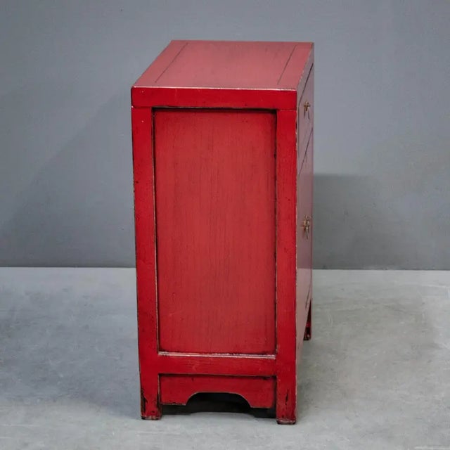Chinese Painted & Lacquered Red Nightstand | Chairish