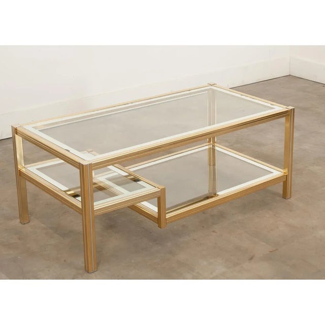 French Vintage Brass Glass Coffee Table | Chairish