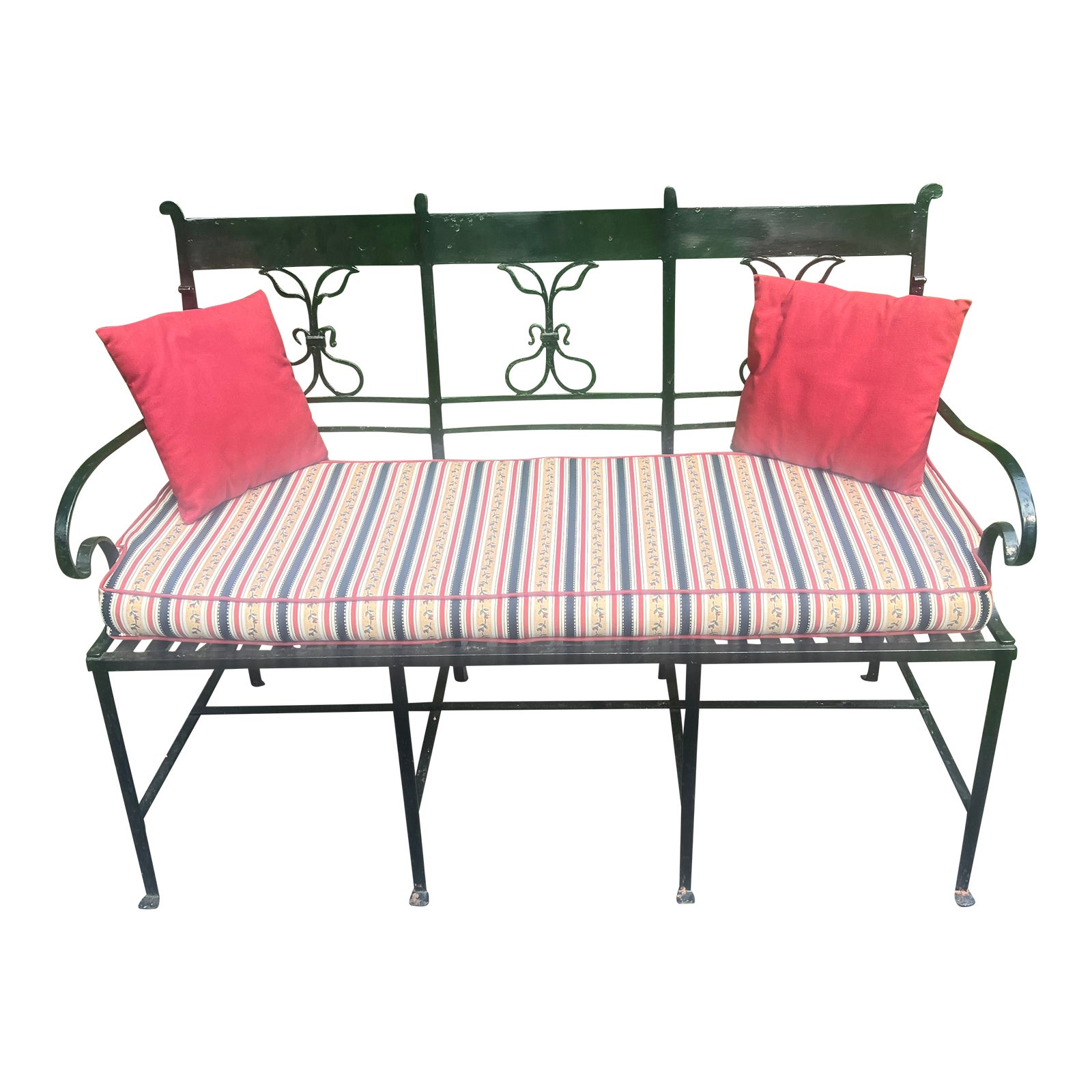 1920s English Regency Style Painted Wrought Iron Garden Benches With ...