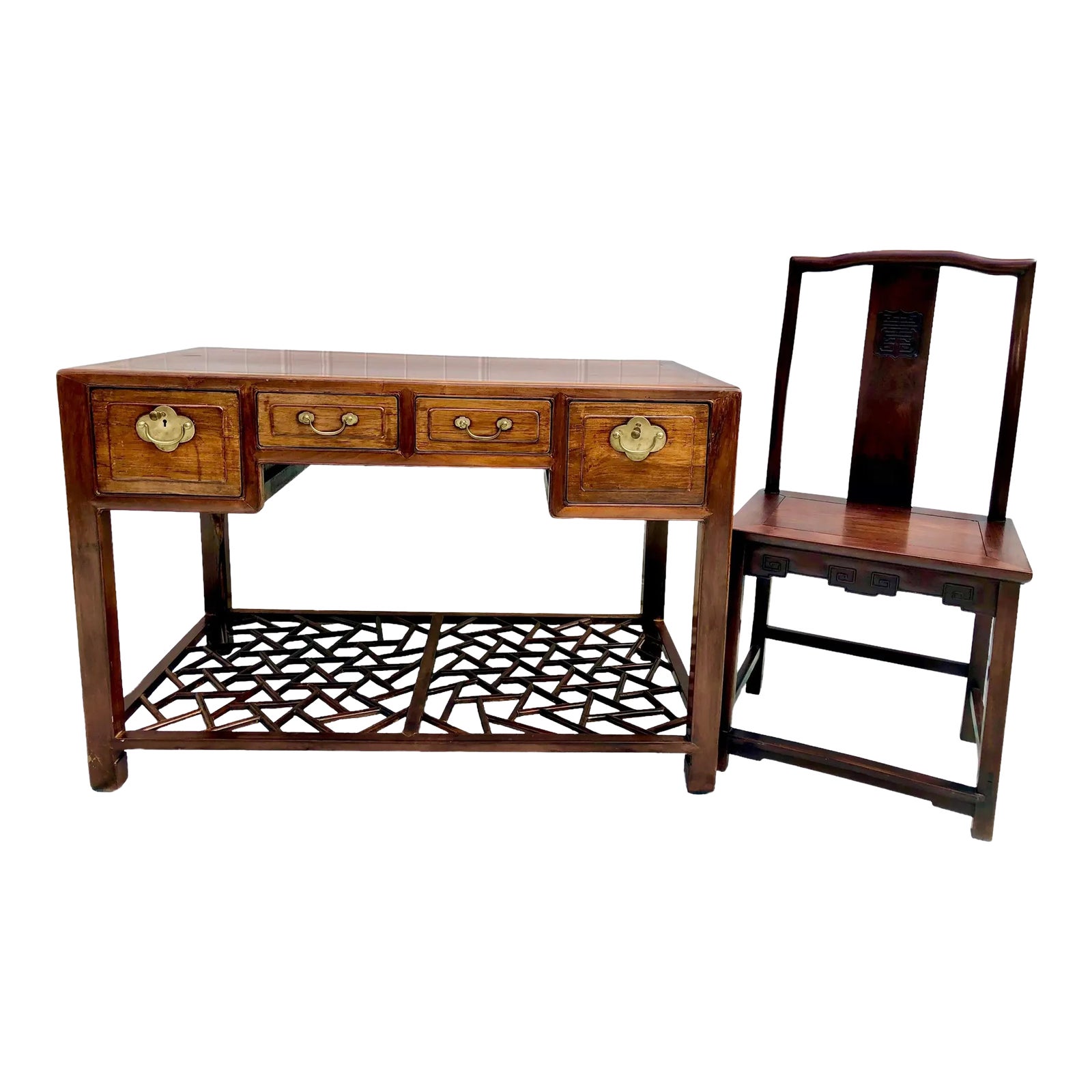 Set of 2 Chinese 19th Century Huanghuali Writing Desk With Chair Set ...
