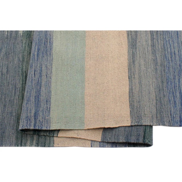 1990s Vintage Kilim Marisol Blue Beige Wool Rug - 8'10" X 12'4" | Chairish