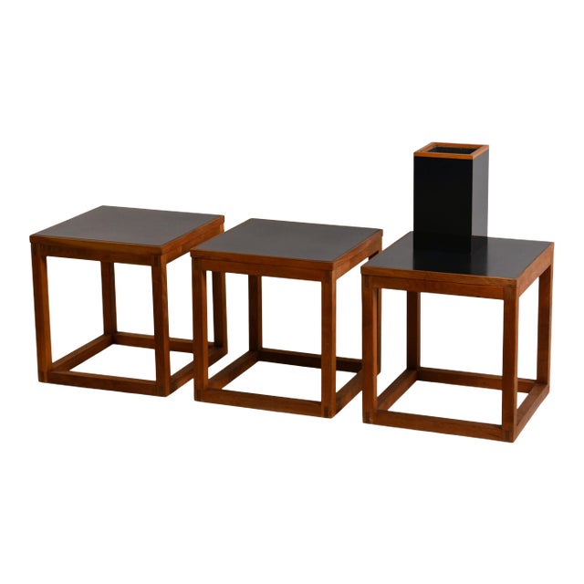 Set of 3 Minimal Teak and Laminate Cube Tables in the Style of Donald ...