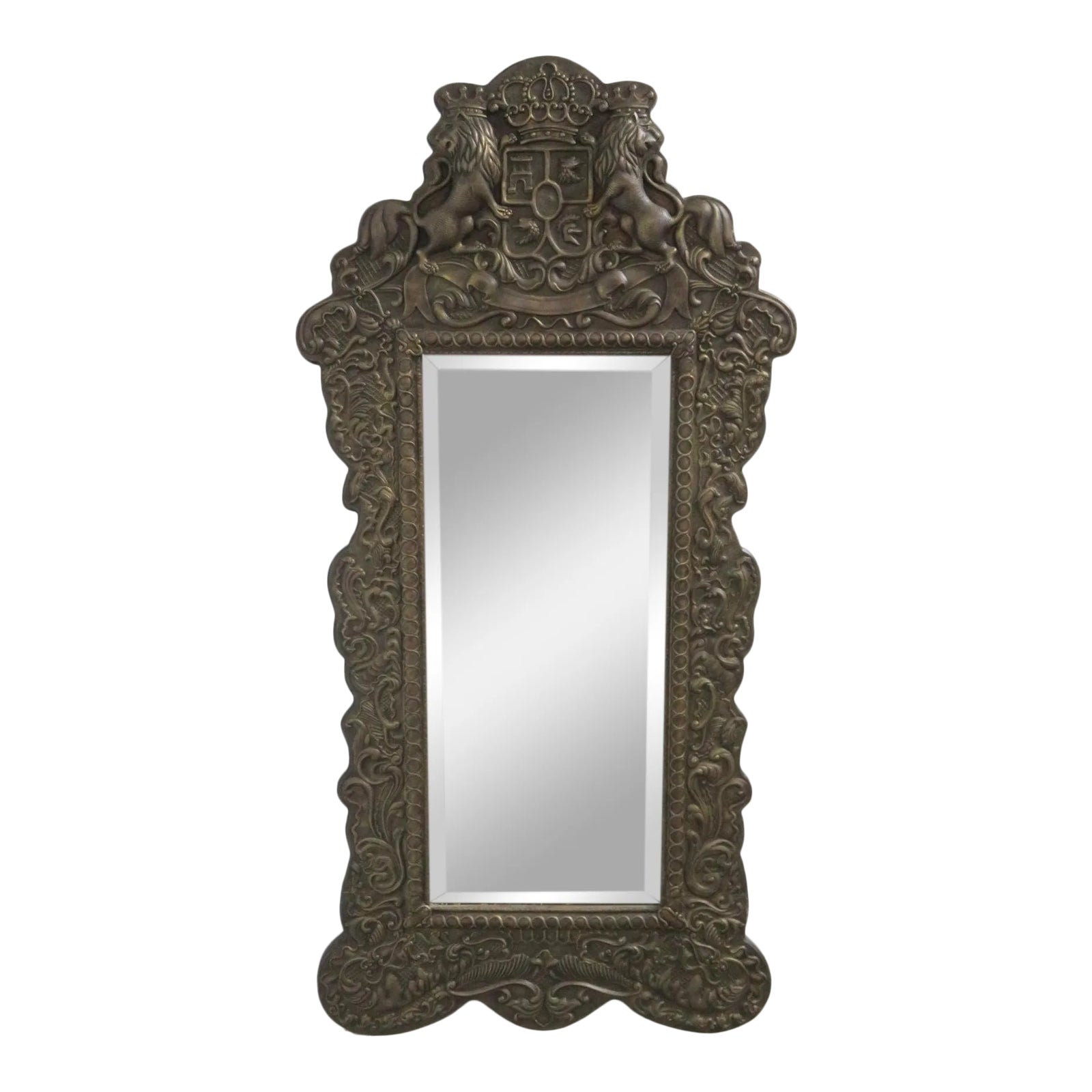 English Regency Style Bronze Lion Mirror | Chairish