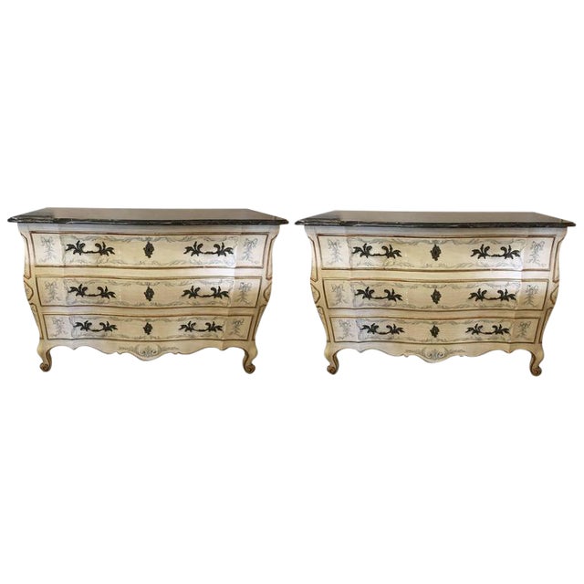 John Widdicomb, Mid-Century Modern, Bombe Commodes, Marble | Chairish