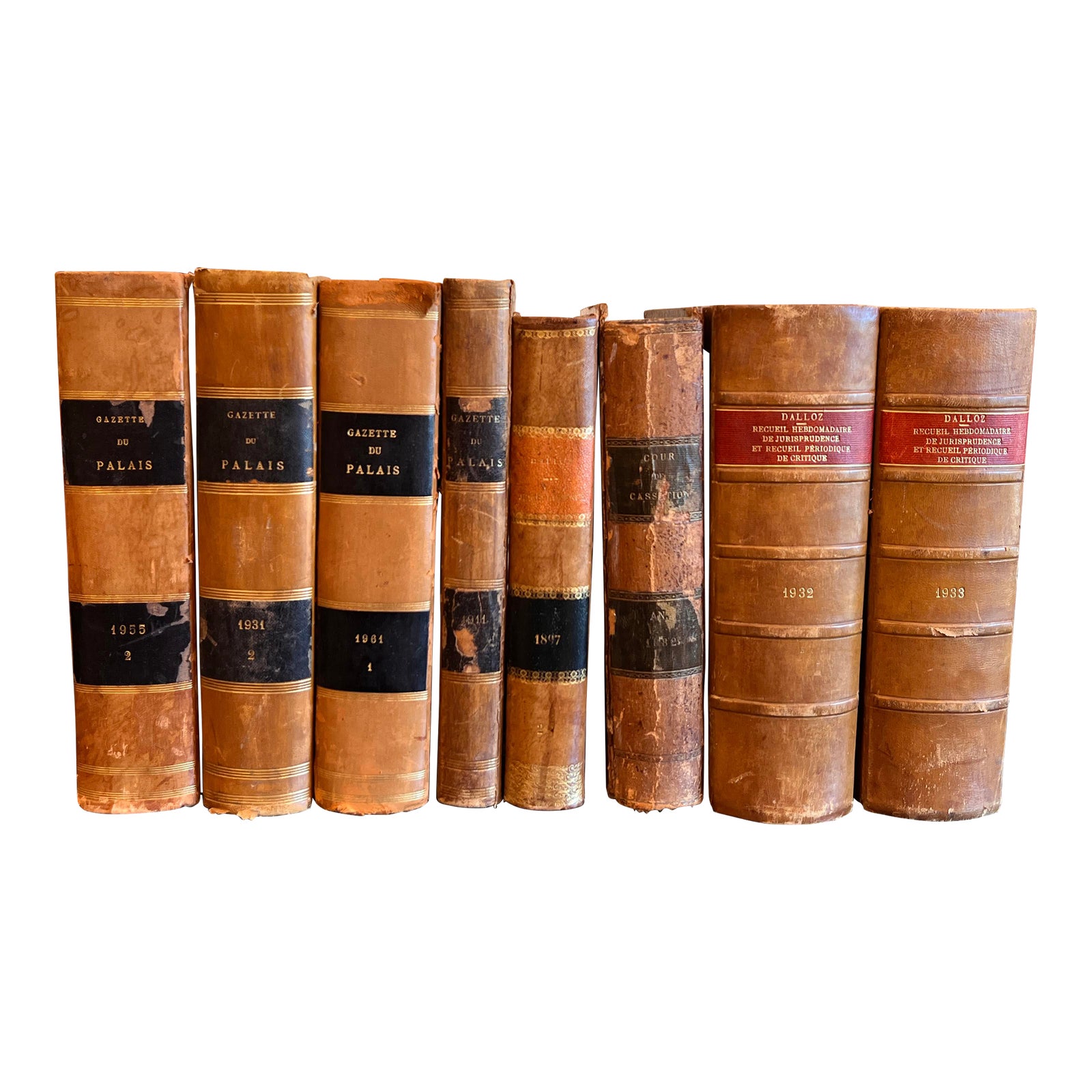 Vintage French Large Leather Bound Books of Law Cases Collection Set of ...