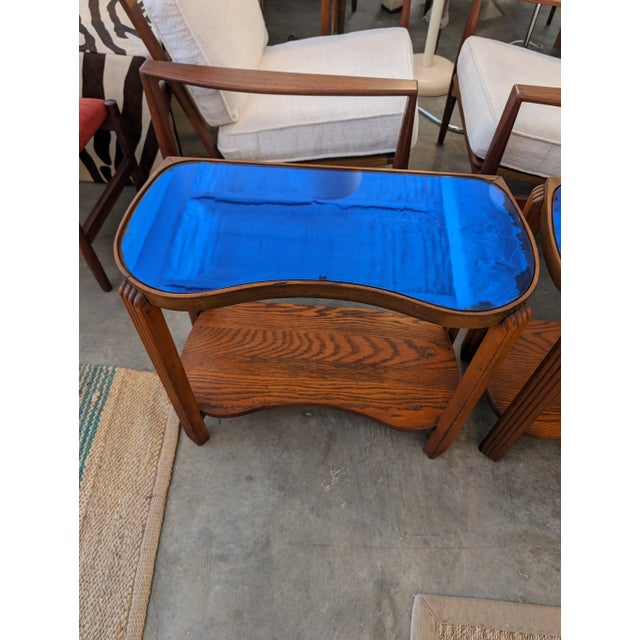 1930's Art Deco Kidney Shaped Side Tables With Cobalt Blue Mirror Glass ...
