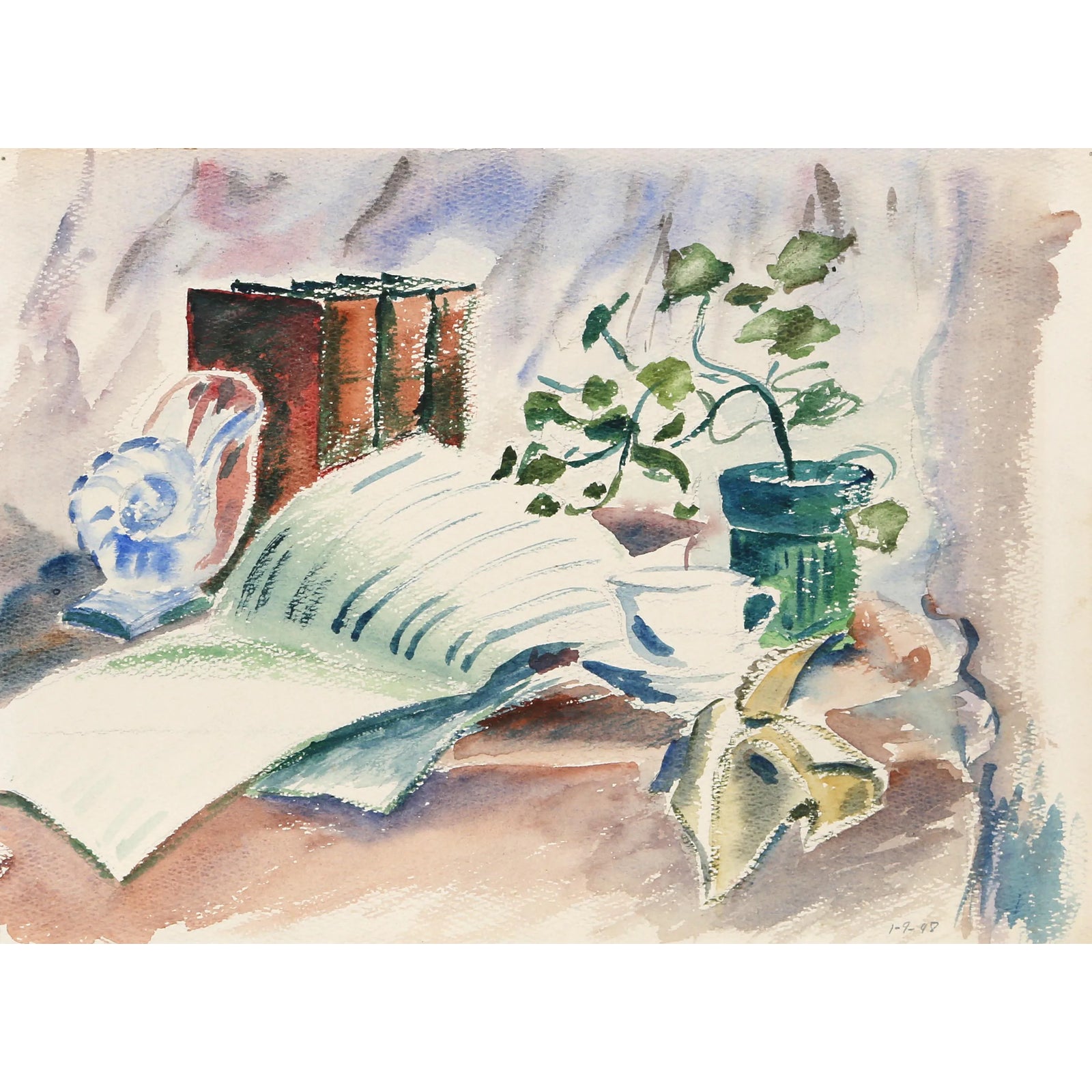 Eve Nethercott, Still Life With Books (P6.26), Watercolor on Paper ...