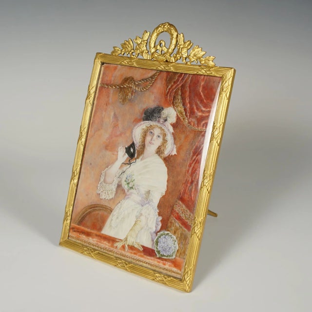 Early 1900s Antique French Miniature Portrait Lady With Mask Painting ...