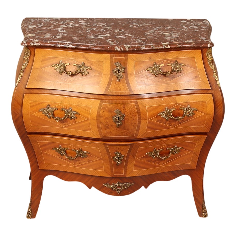 Rococo-Style Chest of Drawers in Wood and Stone, 1950s | Chairish