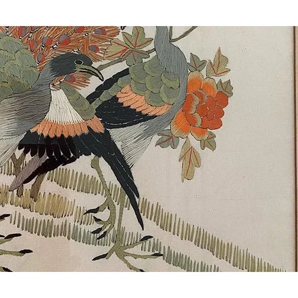 Vintage Silk Embroidered Wall Hangings With Exotic Bird and Flora Motif ...