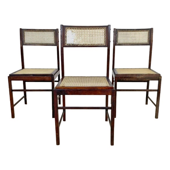 Rosewood and Straw Dining Chair | Chairish