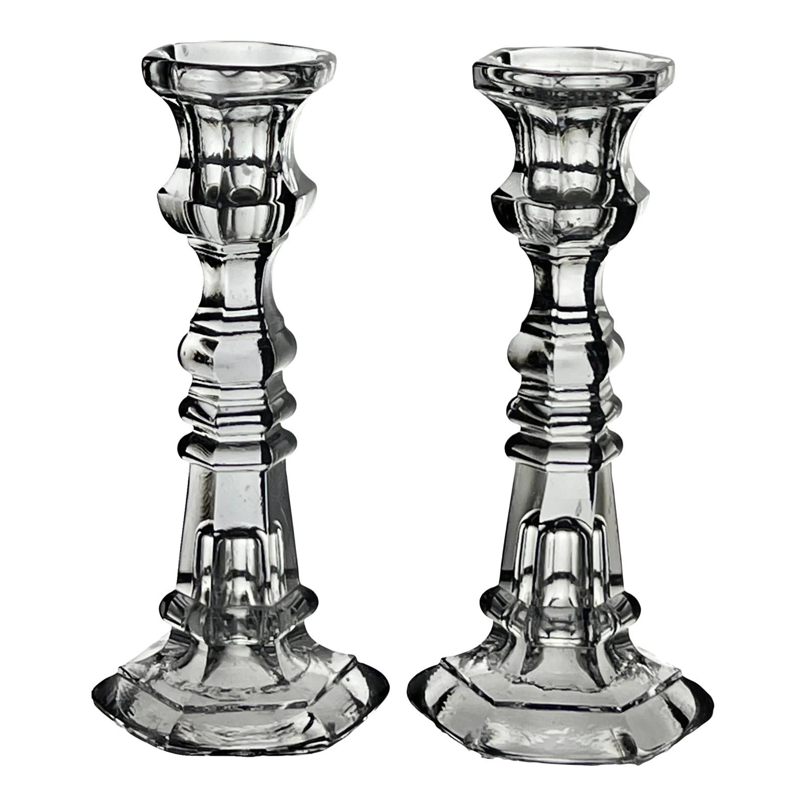 Early 1800s Smokey Grey Moulded Boston & Sandwitch Glass Candlesticks ...