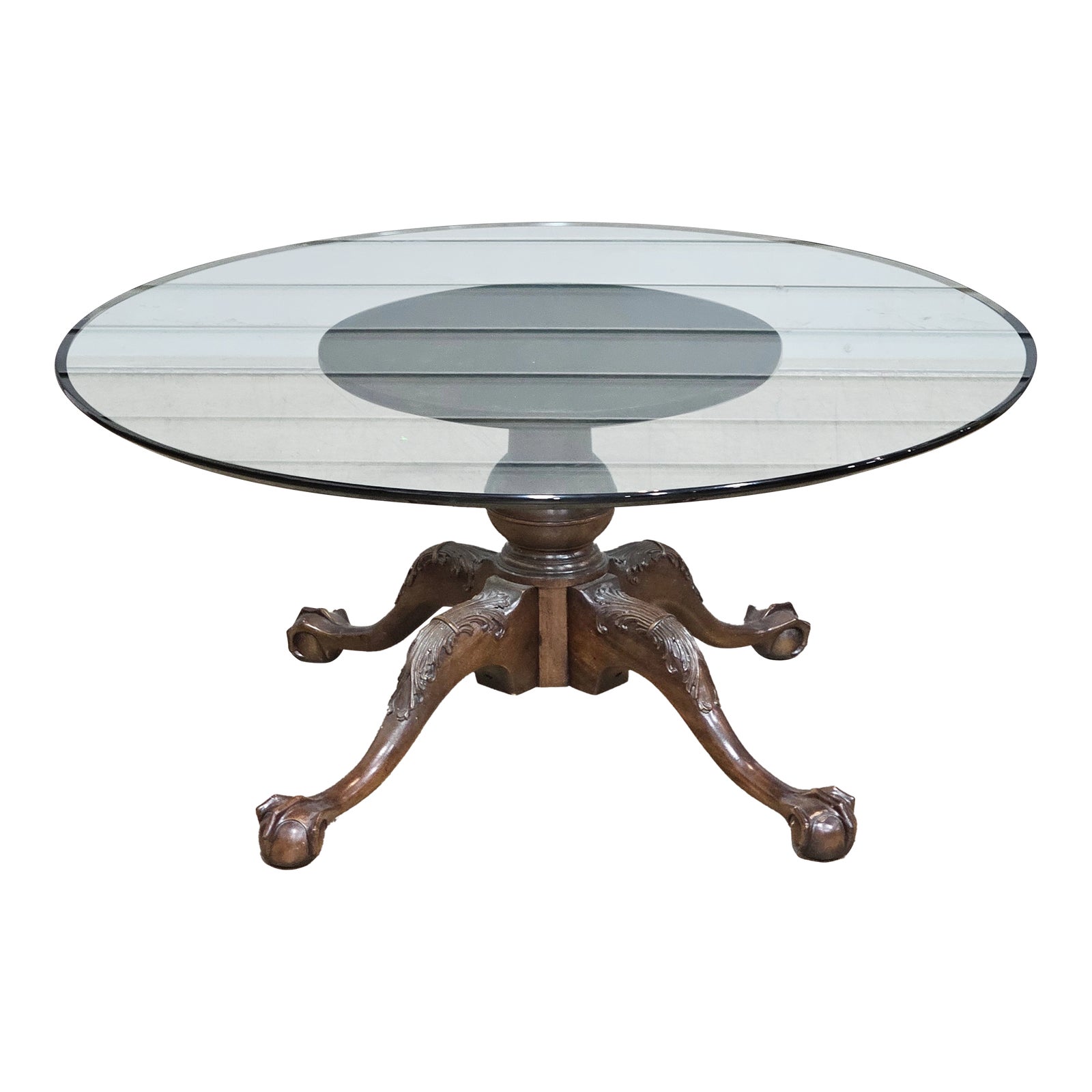 Henredon Mahogany & Glass Top Chippendale Style Coffee Table Claw ...