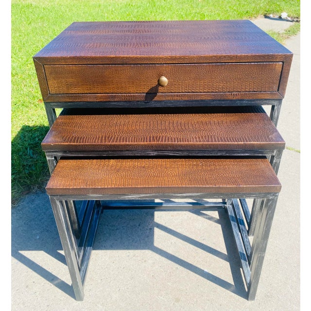 Handsome, Modern Faux Crocodile Nest of Tables | Chairish