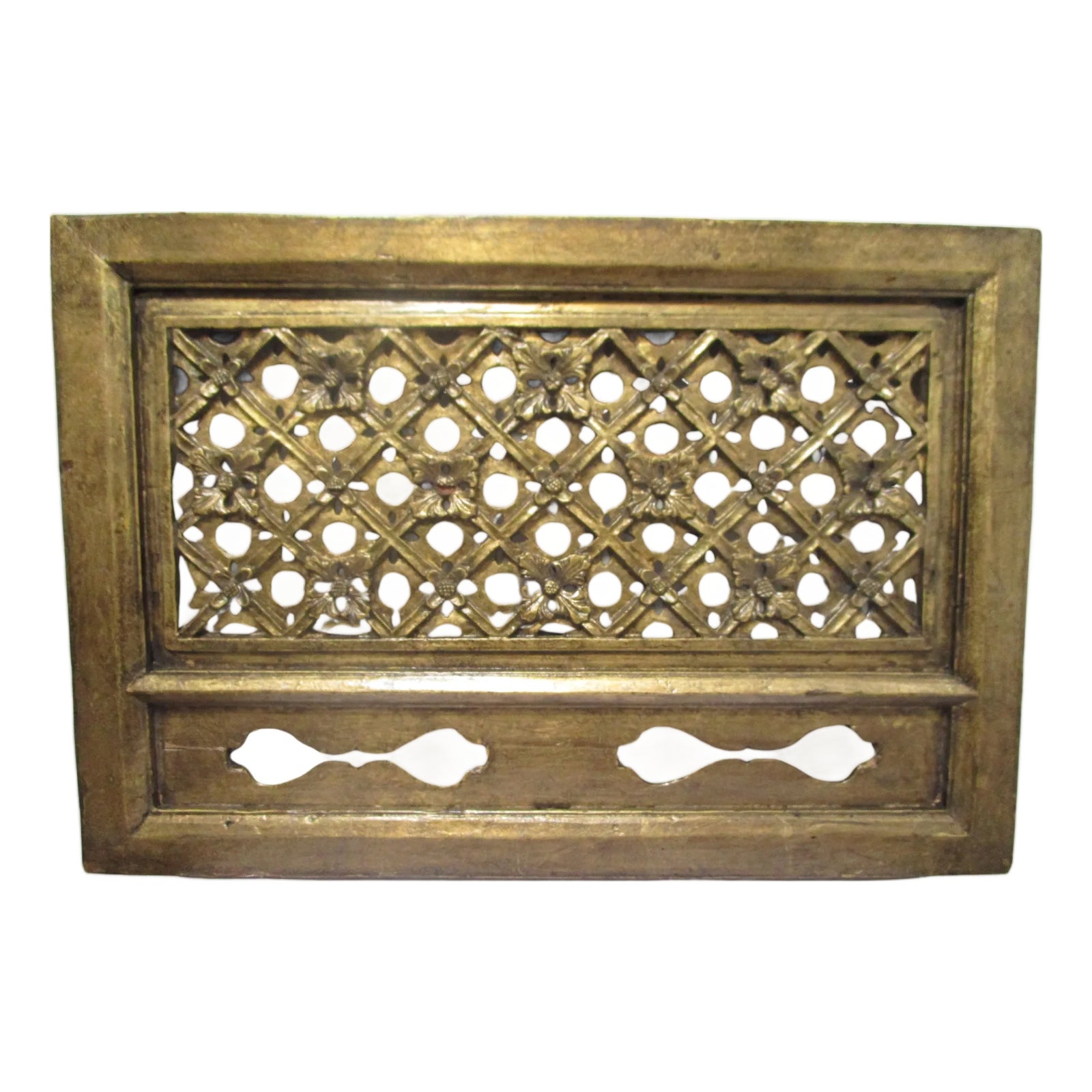 19th Century Architectural Carved Parcel Gilt Pierced Wood Panel | Chairish