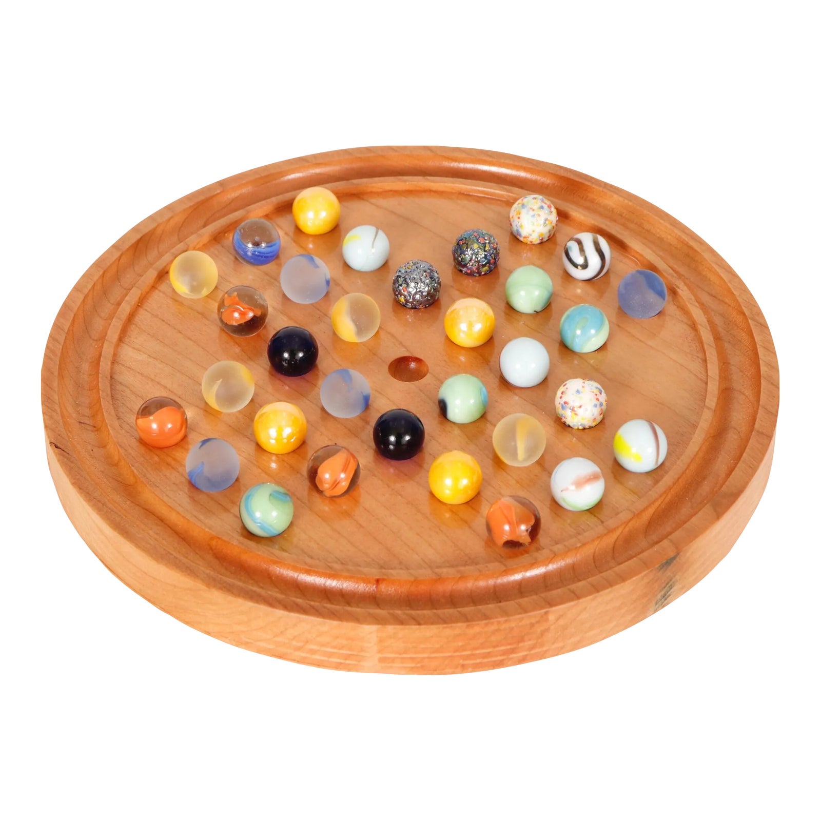 Handmade Wood & Marble Solitaire Game | Chairish