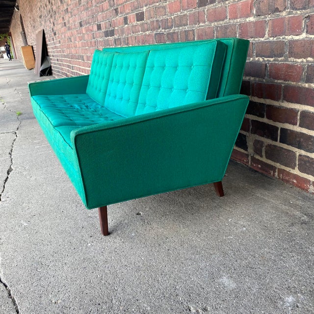 Mid Century Modern Jack Cartwright Sofa in Teal Fabric Bracket Back ...