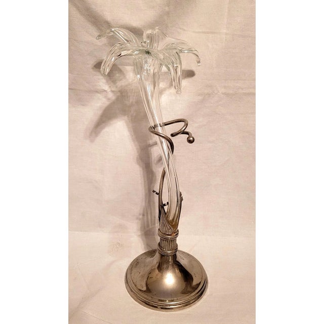 1960s Vintage Art Nouveau Style Hand-Blown Glass & Silver Plate ...