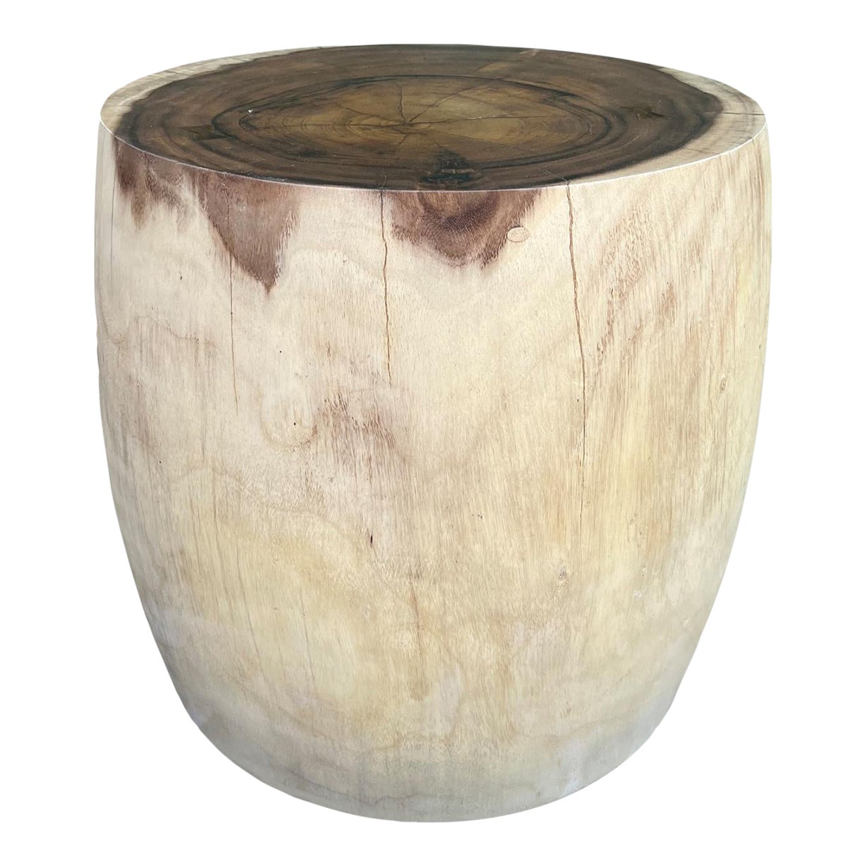 Monkey Pod Drum Stool / Side Table | Chairish