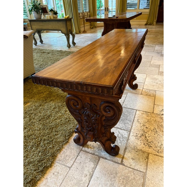1990s Indonesian Hand-Carved Teak Console/Sofa Table | Chairish