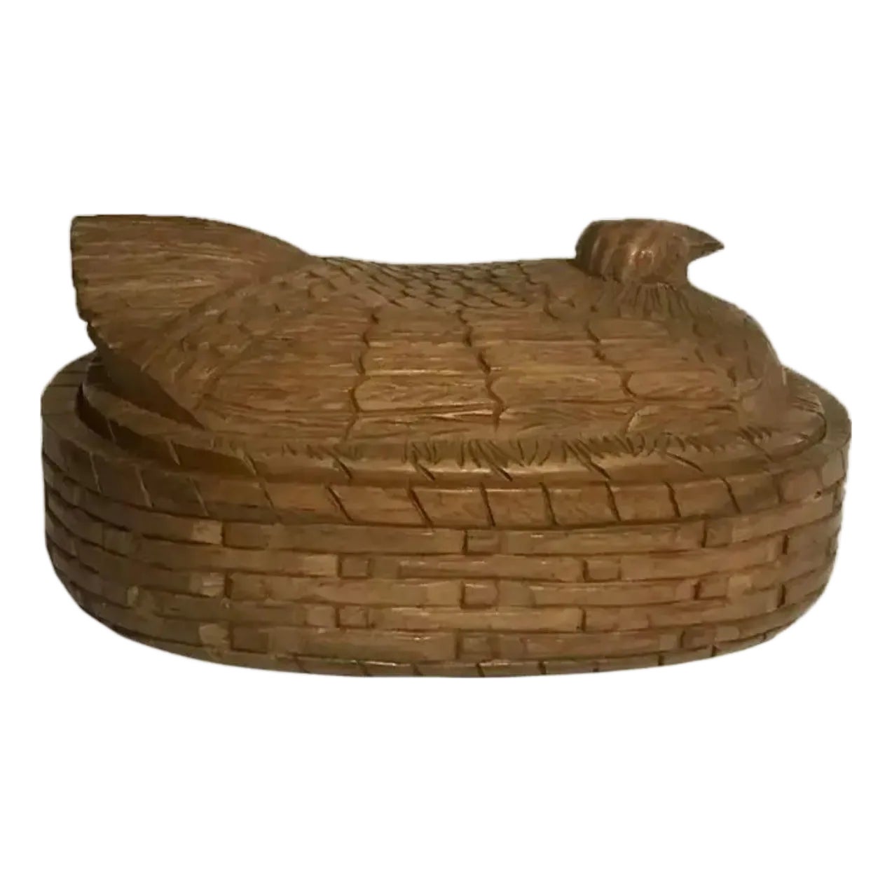 Vintage Mid 20th Century Carved Wood Nesting Hen Box | Chairish