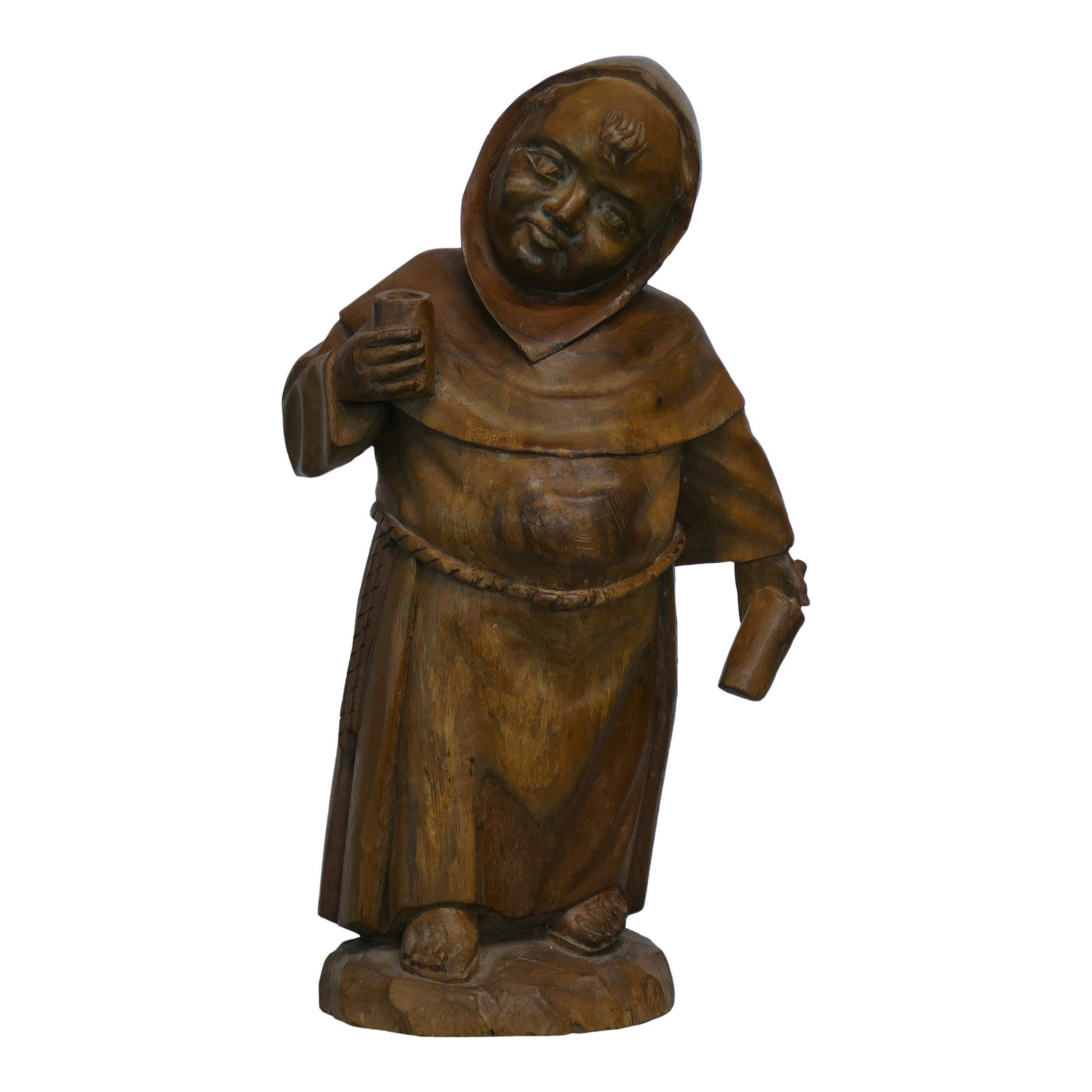 Hand Carved Drinking Friar Monk Statue | Chairish