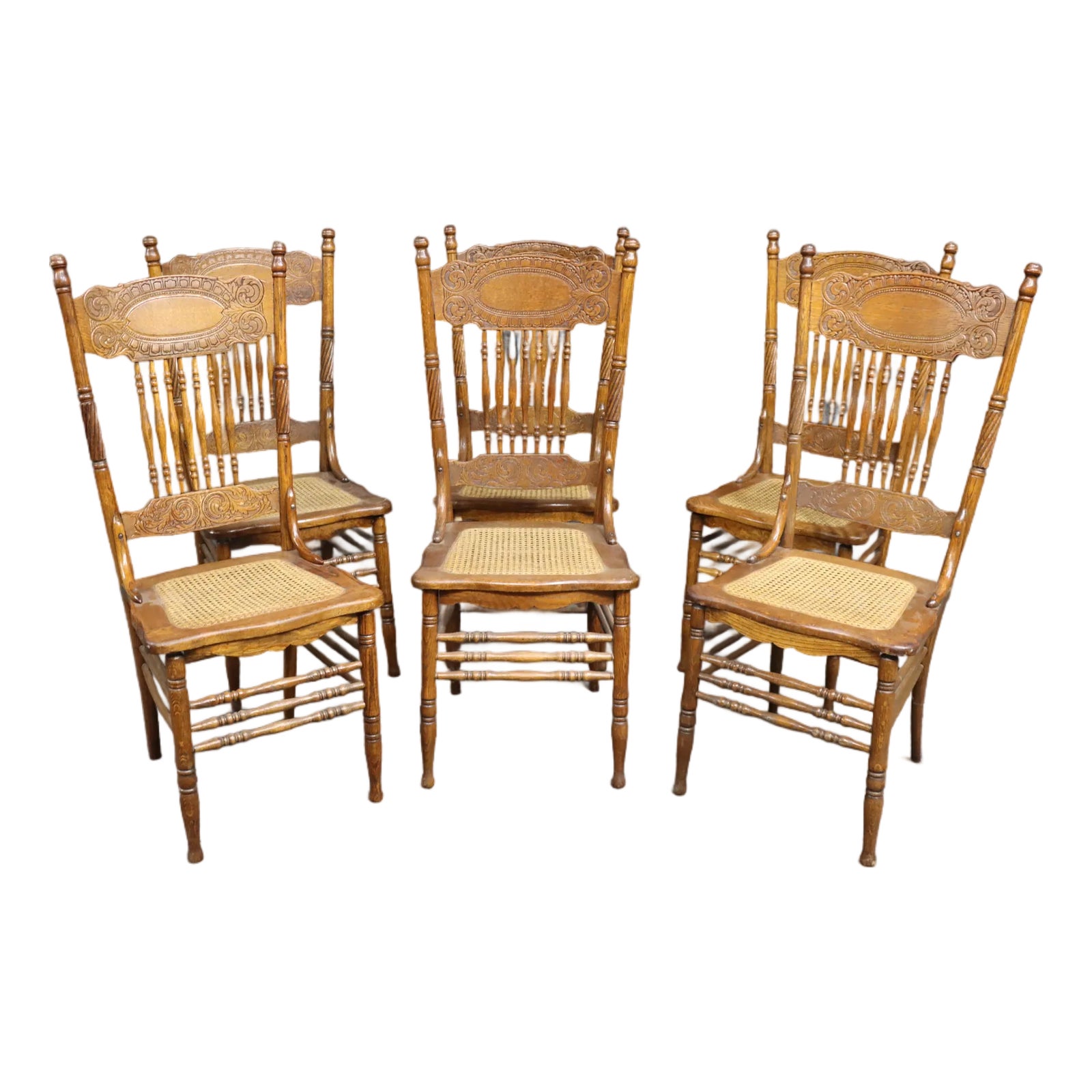 Set of 4 Larkin No. 1 Press Back Quarter Sawn Oak Side Chairs | Chairish
