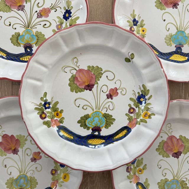 Vintage Hand Painted Italian Carnation Dinner Plates- Set of 5 | Chairish