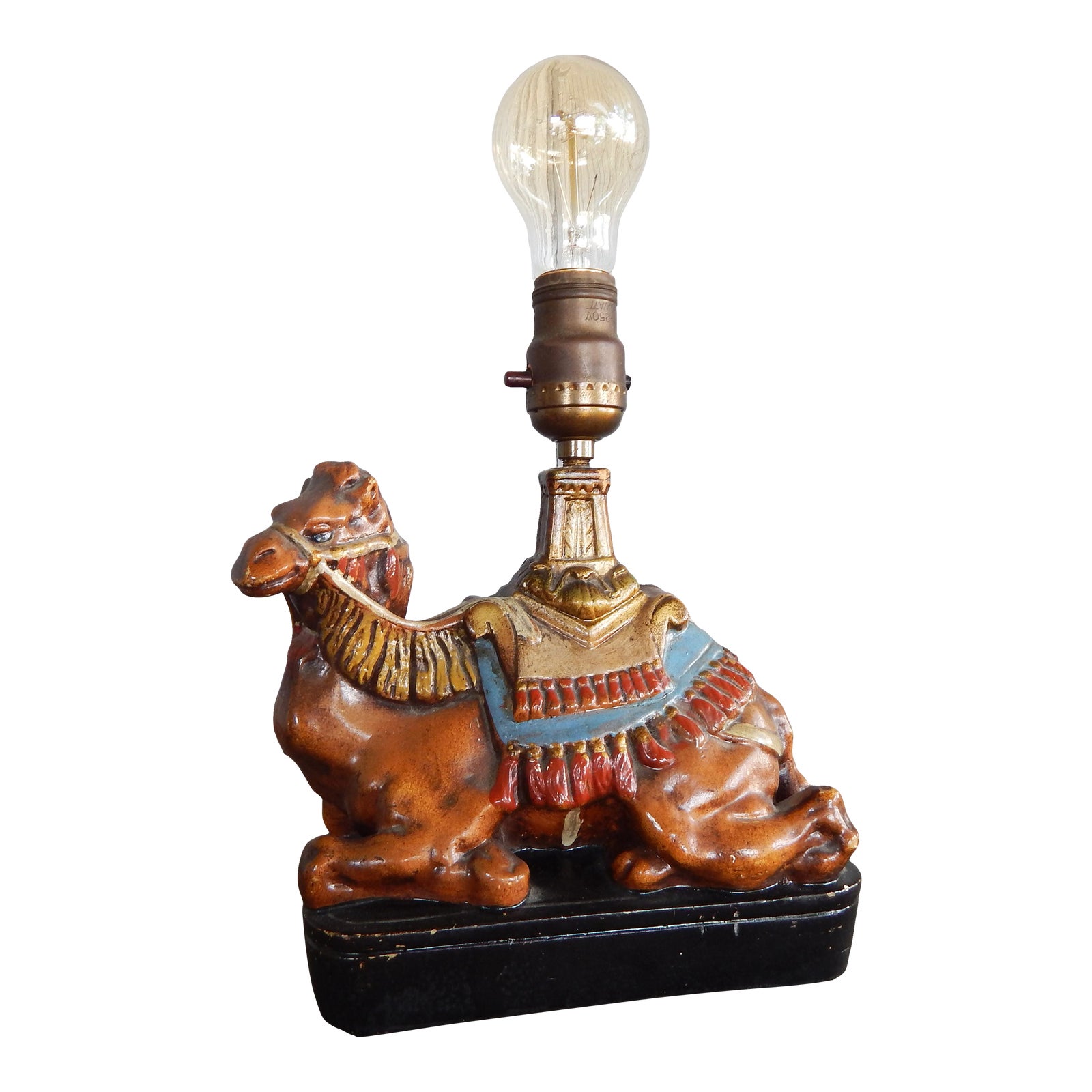 Early 20th Century Chalkware Camel Table Lamp | Chairish