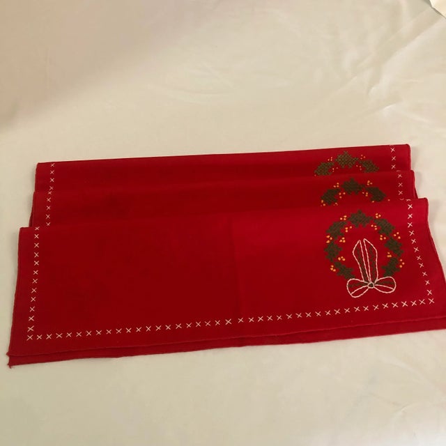 Vintage Handmade Crisscross Motif Red Dinner Napkins - Set of 3 | Chairish