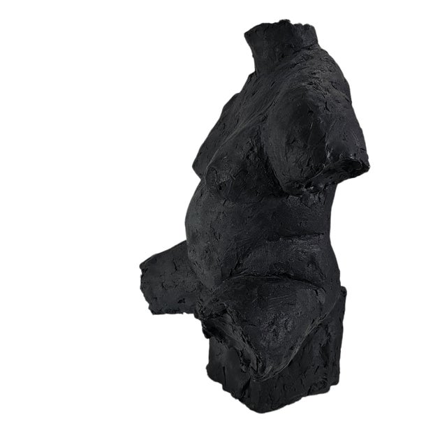 Brutalist Male Torso Black Hard Clay Sculpture | Chairish