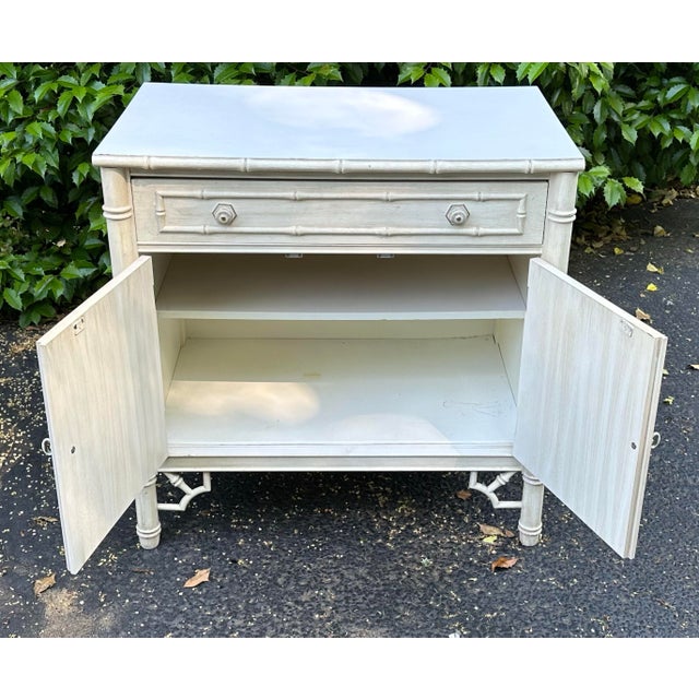 Palm Beach Style Chinoiserie Faux Bamboo Bar Cabinet/Server With Beige ...