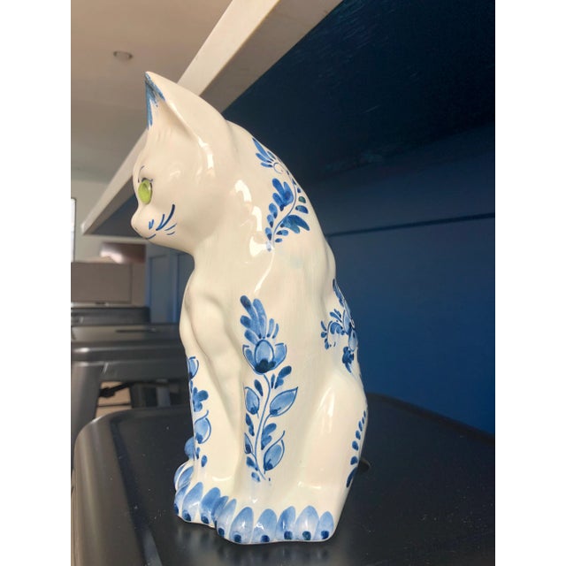 Vintage Hand-Painted Delft Ceramic Cat Figurine | Chairish