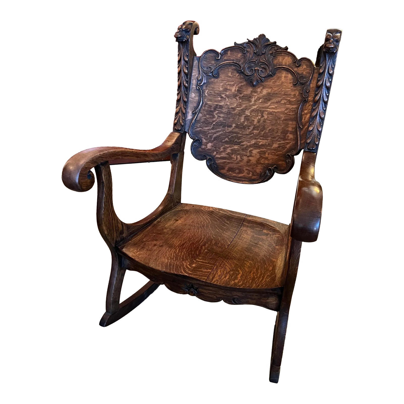 Antique Victorian Hand Carved Tiger Oak Gargoyle Rocking Chair Circa ...