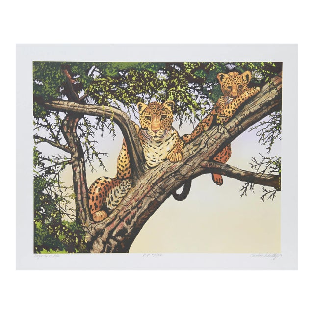1970s "Leopards in Tree" Lithograph by Caroline Schultz | Chairish
